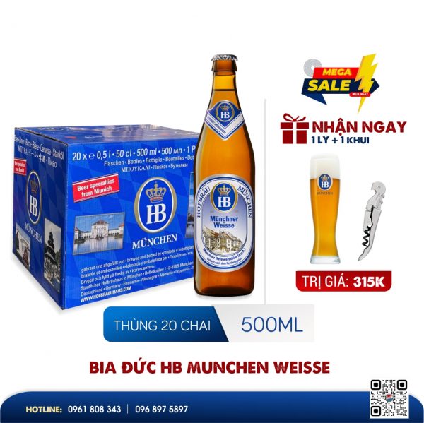 Bia Hofbrau Munchen Munchner Weisse Chai 500ml - Thùng 20 Chai