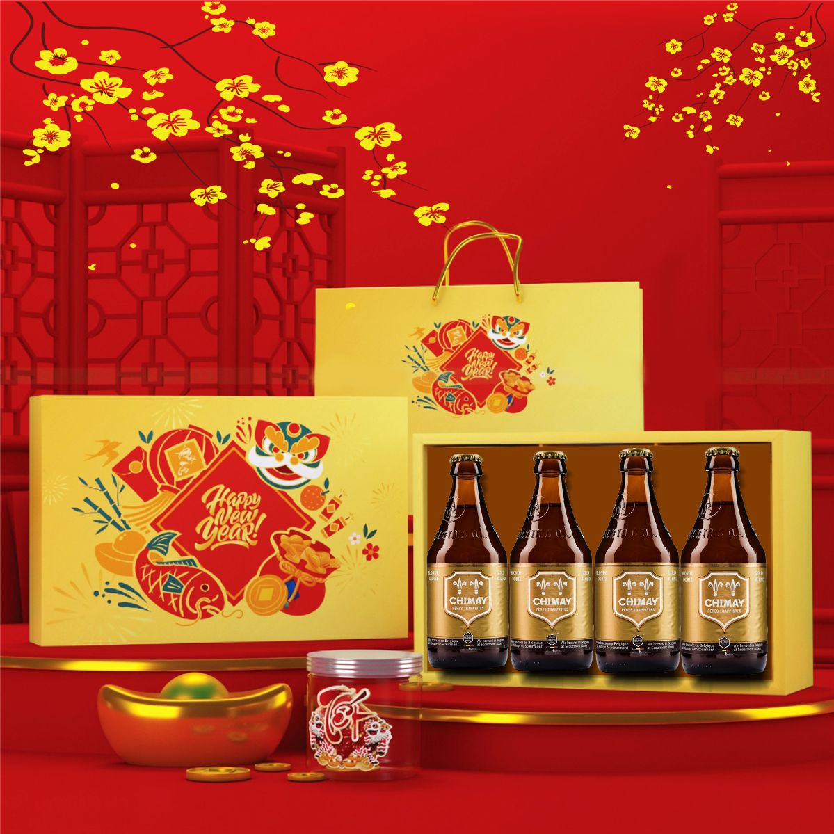 Hộp Quà 4 Chai Bia Chimay Xanh 9% - Chai 750ml | Quà Tết 2023
